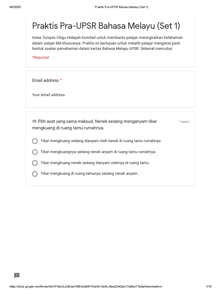 Praktis Pra-UPSR Bahasa Melayu (Set 1) | PDF