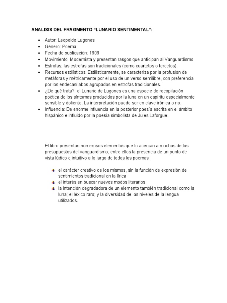 Analisis Del Fragmento Lunario Sentimental | PDF | Poesía