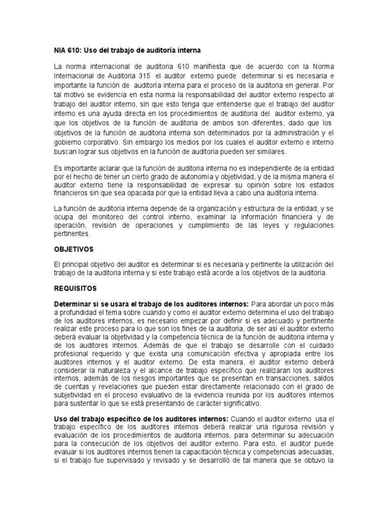 Nia 610 | PDF | Auditoría | Contralor