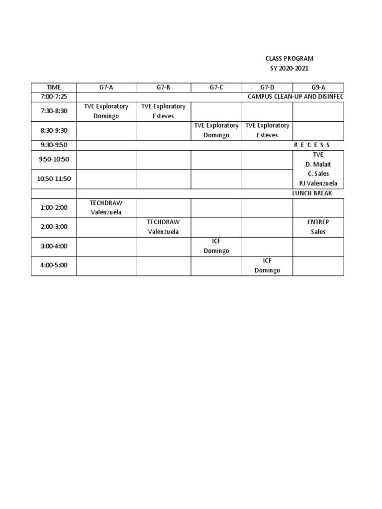 Class Program 2020-2021 | PDF