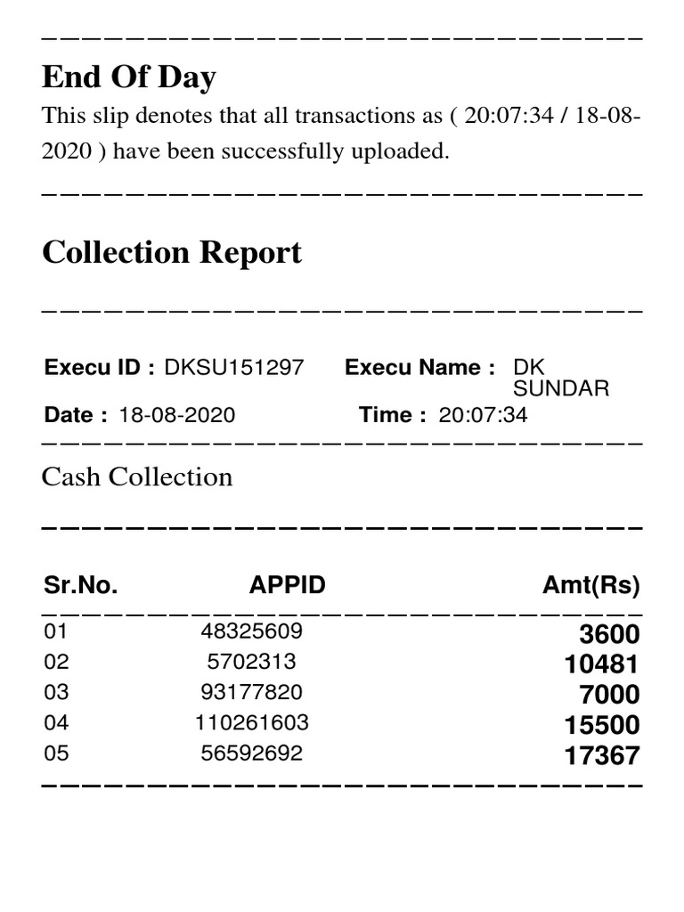 End of Day Cash Collection Report | PDF | Finance & Money Management ...