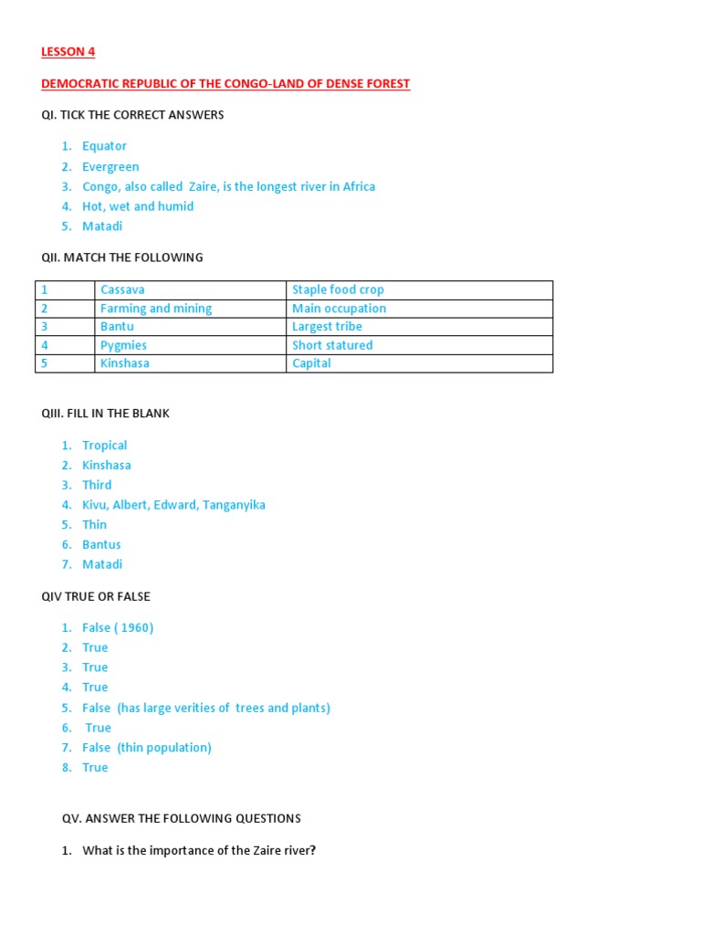 V Social Studies Lesson 4 PDF | PDF | Democratic Republic Of The Congo ...