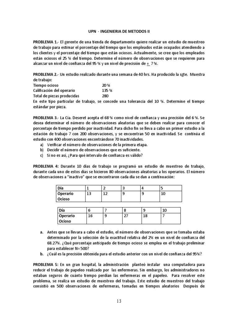 Ejercicios de Muestreo de Trabajo | PDF | Muestreo (Estadísticas ... Ejercicios de Muestreo de Trabajo | PDF | Muestreo (Estadísticas ...