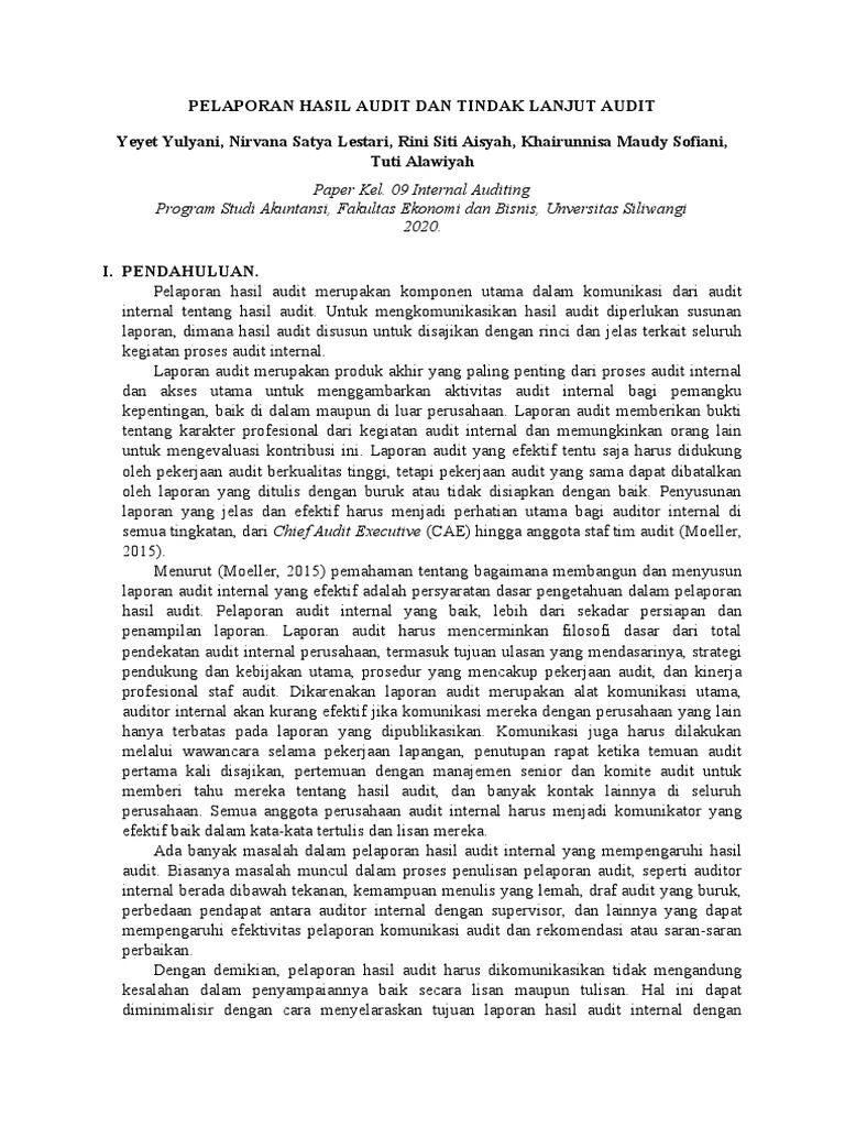 Paper K-9 Pelaporan Hasil Audit Dan Tindak Lanjut Audit Internal | PDF