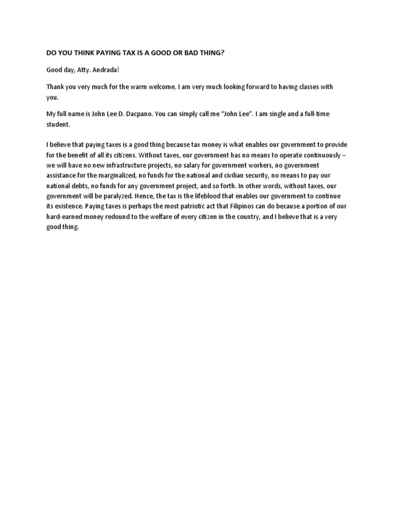 Do You Think Paying Tax Is A Good or Bad Thing | PDF