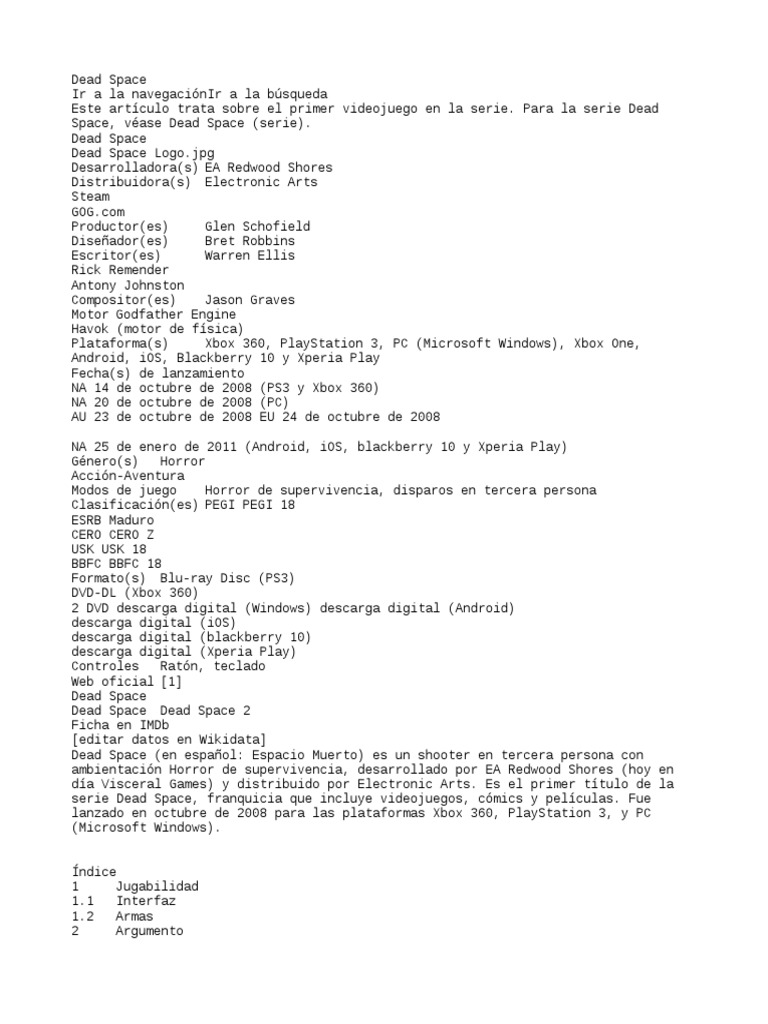 Dead Space | PDF | Ocio | Informática y tecnología de la información