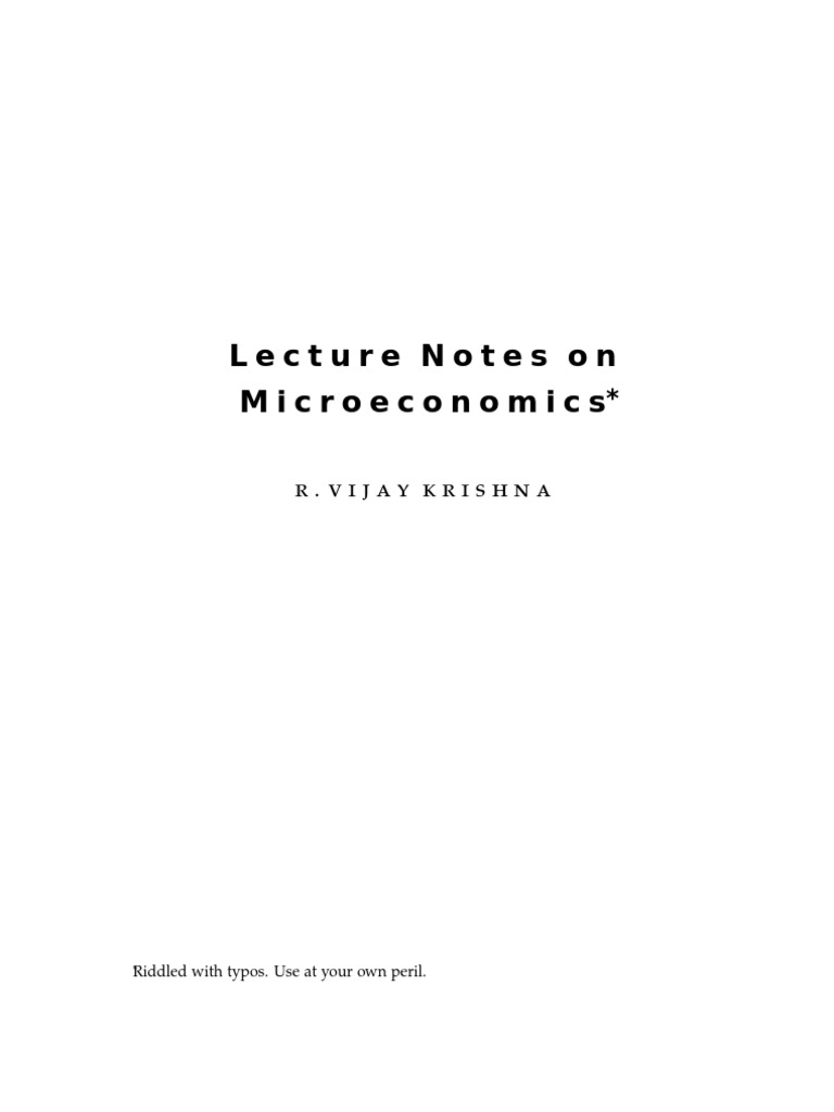 Lecture Notes On Microeconomics | PDF | Mathematical Optimization | Utility