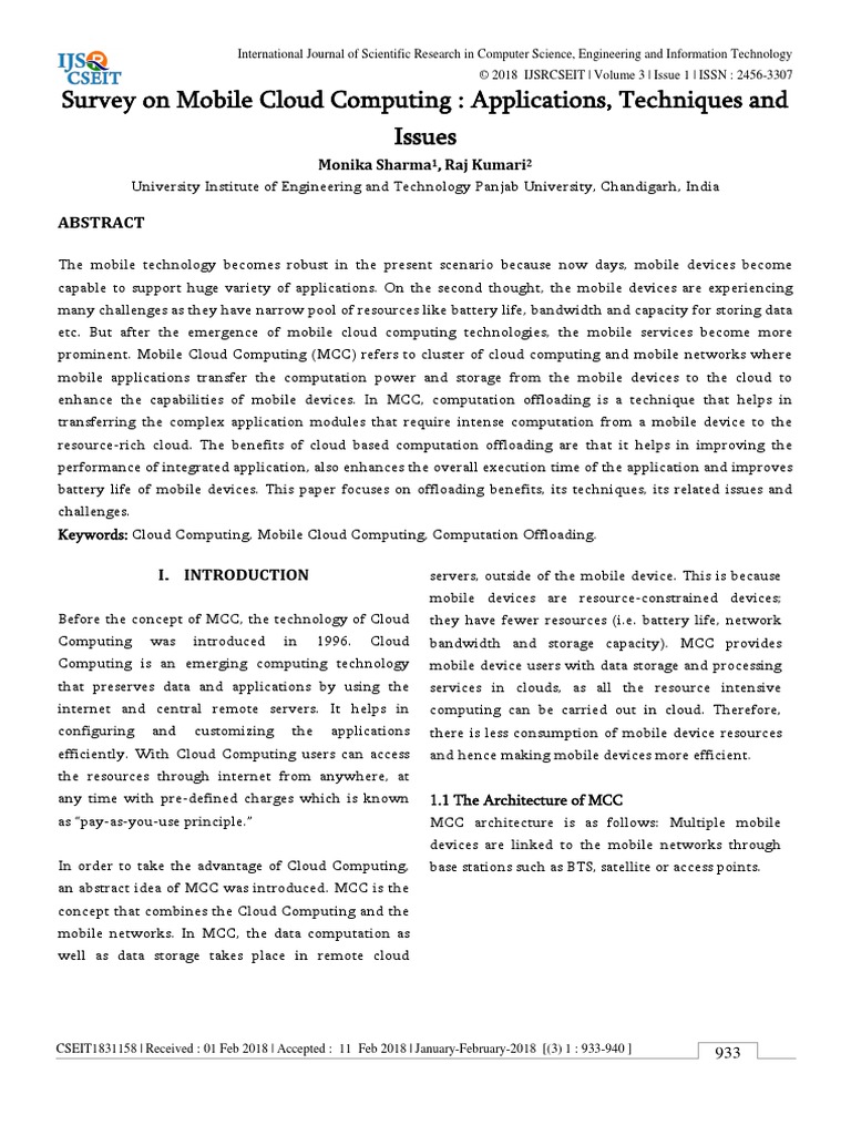 Survey On Mobile Cloud Computing Applications Techniques And Issues Pdf Cloud Computing