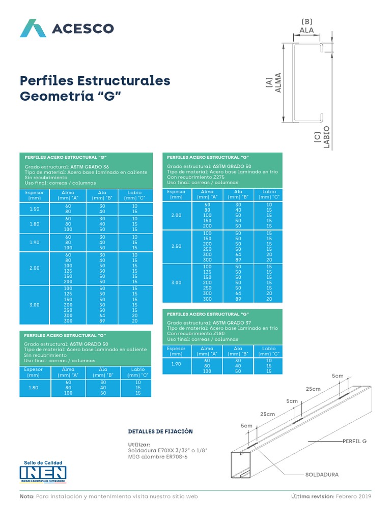Perfiles de Acero Estructural Tipo G | PDF | Acero estructural ...