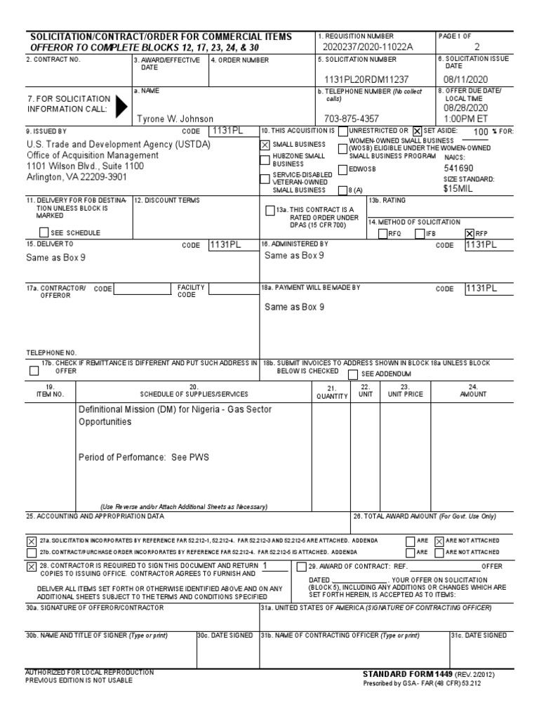 Enclosure 3 - 1131PL20RDM11237 - SF 1449 (Edible) | PDF | Addendum ...