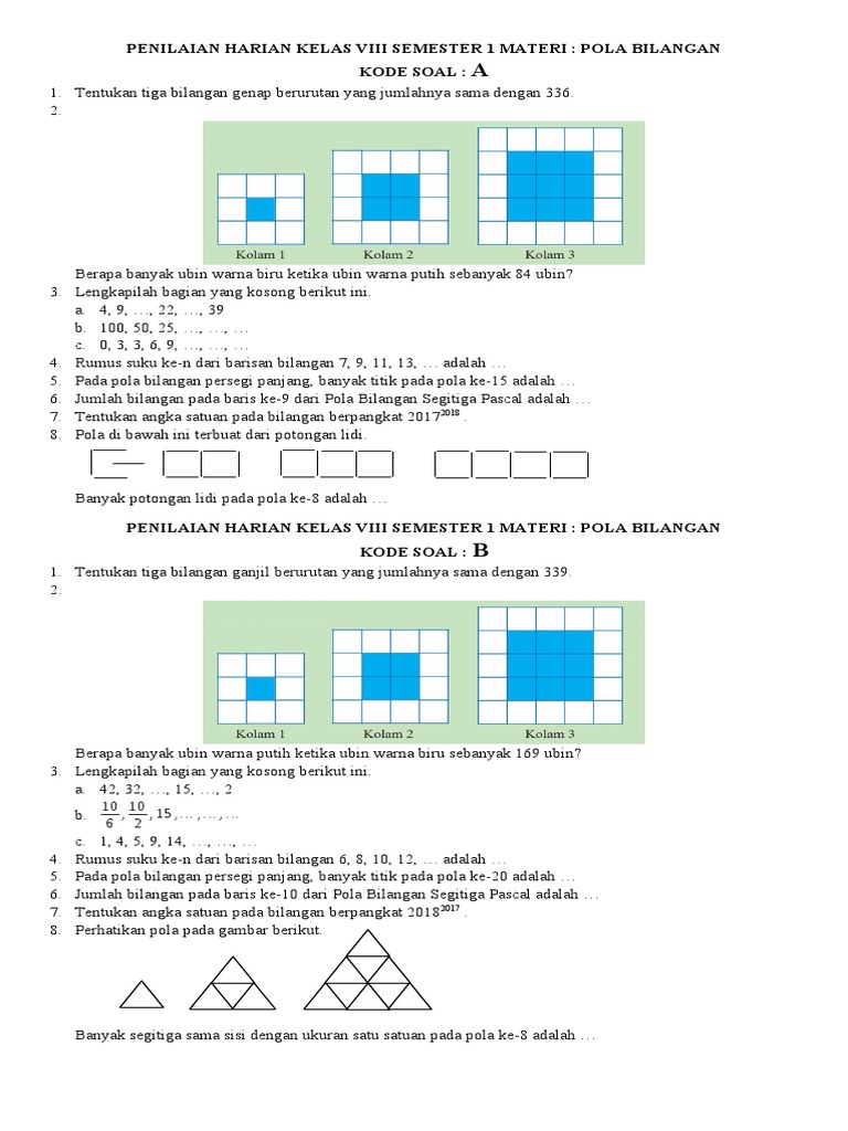 Penilaian Pola Bilangan Kelas VIII | PDF | Metode & Bahan Ajar