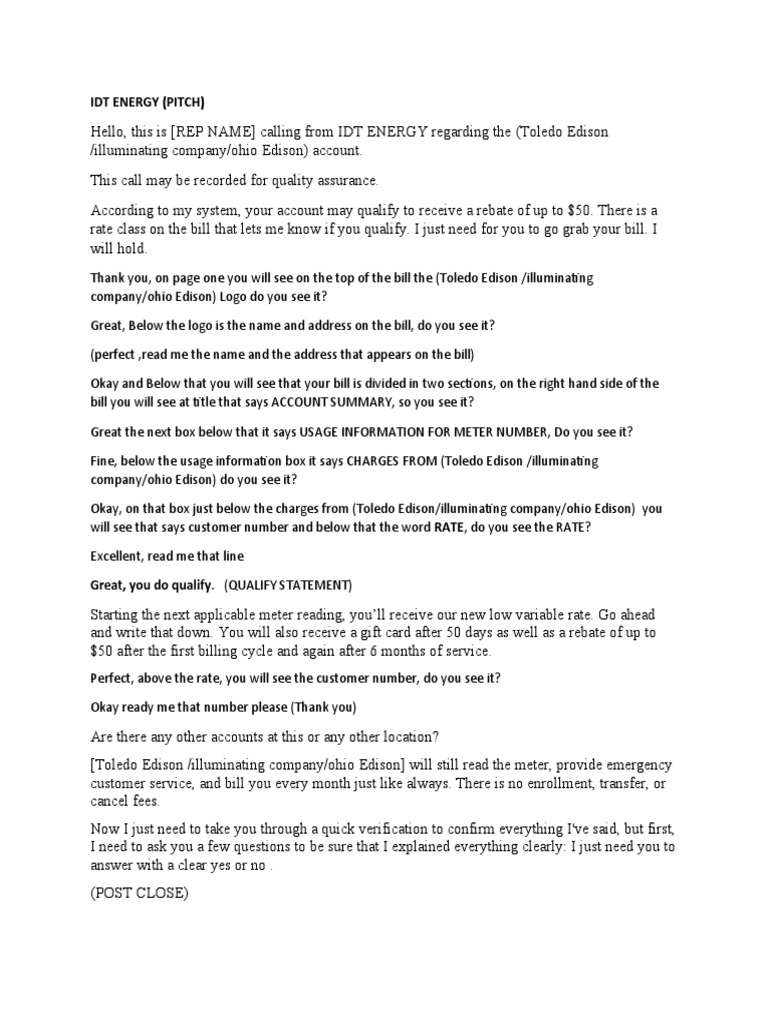 Idt Toledo Edison Script | PDF | Business | Energy And Resource