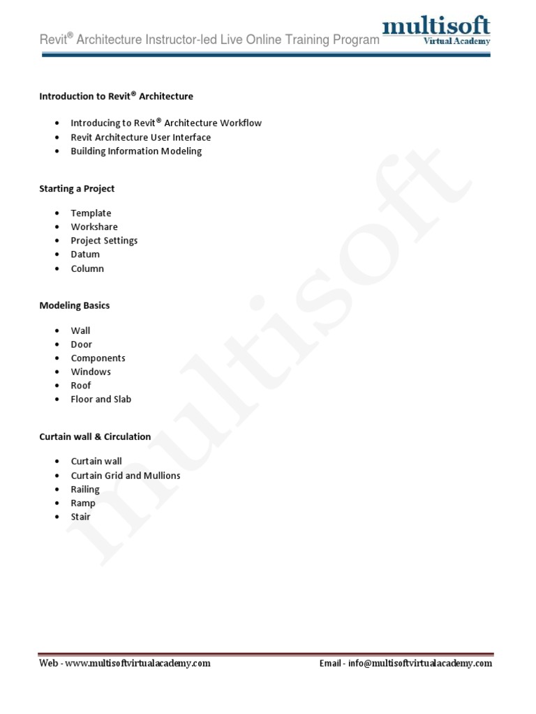 Revit Architecture Instructor-Led Live Online Training Program | PDF