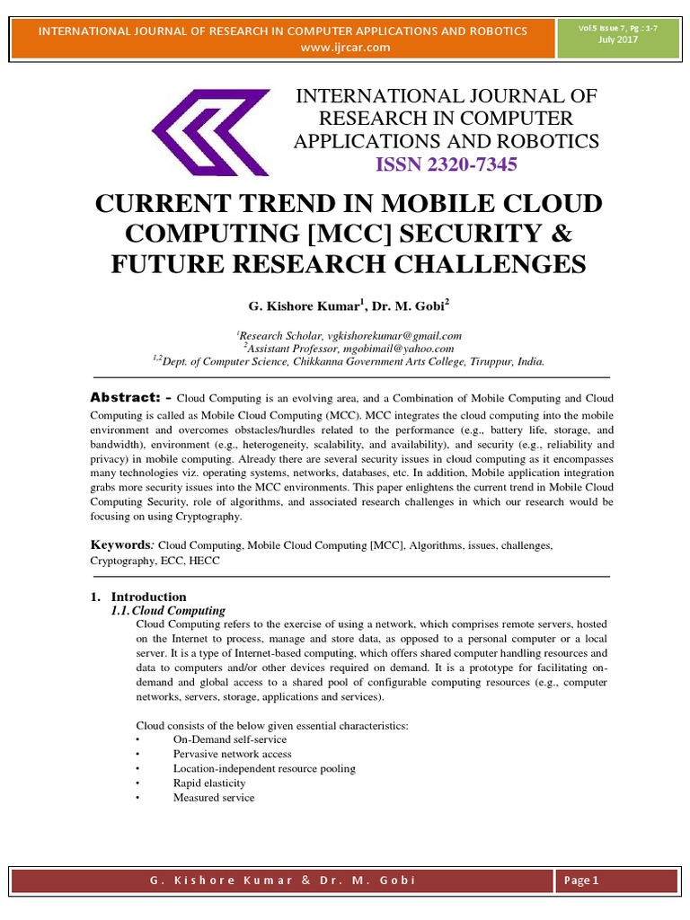 Current Trend in Mobile Cloud Computing (MCC) Security & Future ...