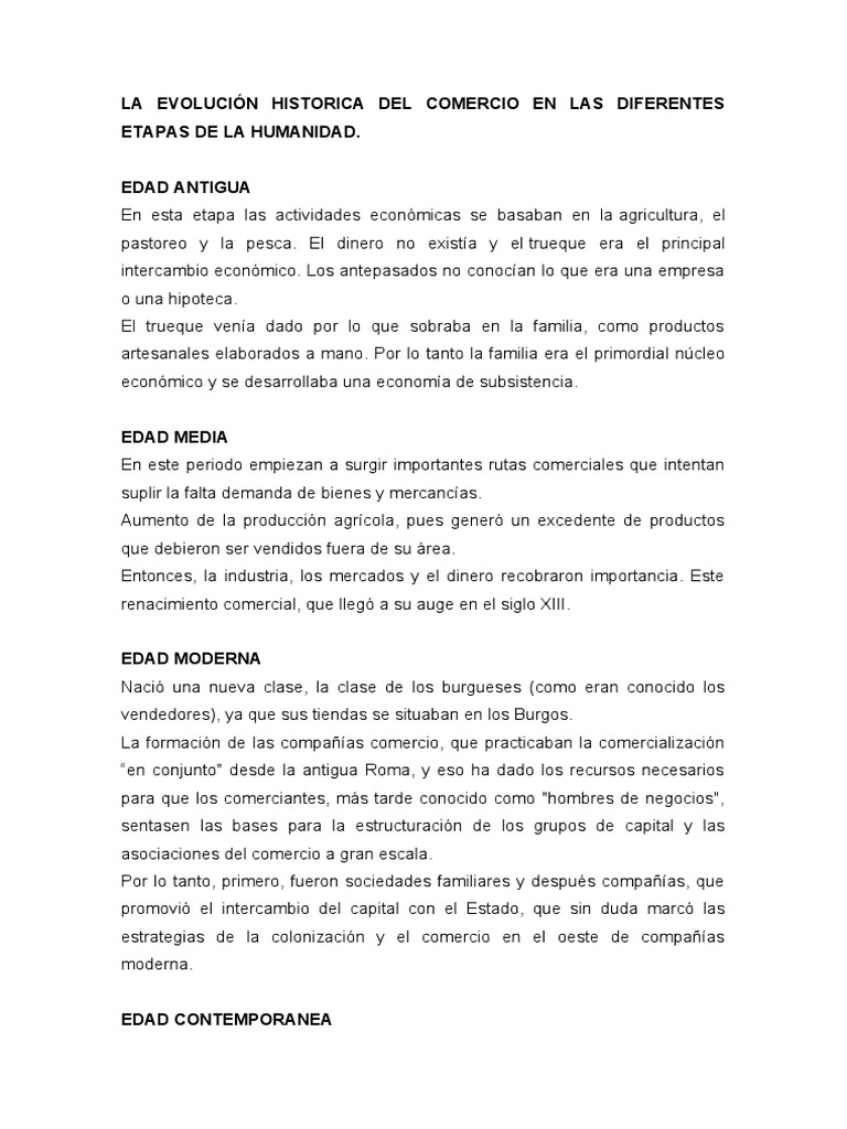 Evolución histórica del comercio | PDF | Permuta | Comercio