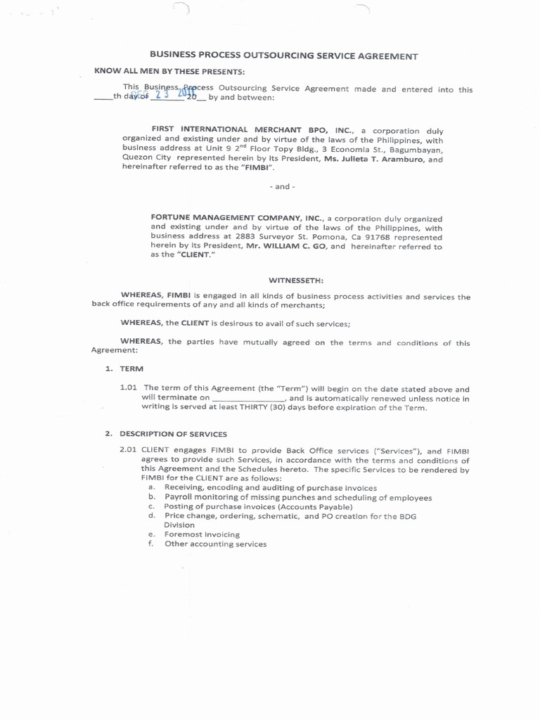 Bpo Service Agreement PDF | PDF