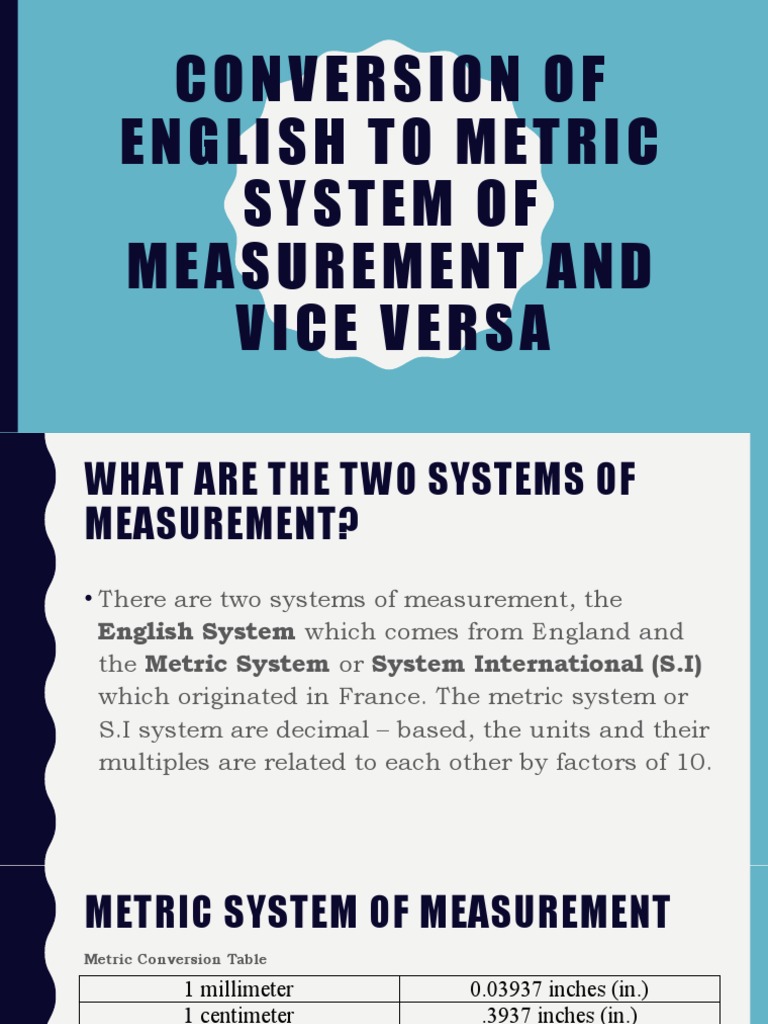 Conversion of English To Metric System of Measurement | PDF ...