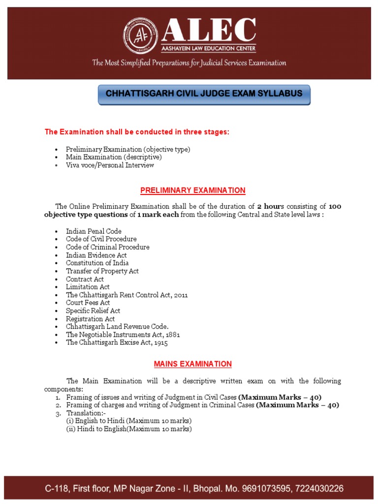 Chhattisgarh Civil Judge Exam Syllabus: The Examination Shall Be ...