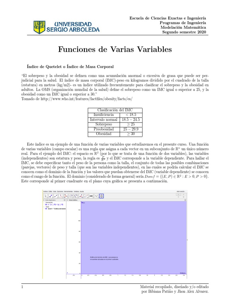 Funciones de Varias Variables | PDF | Índice de masa corporal | Obesidad