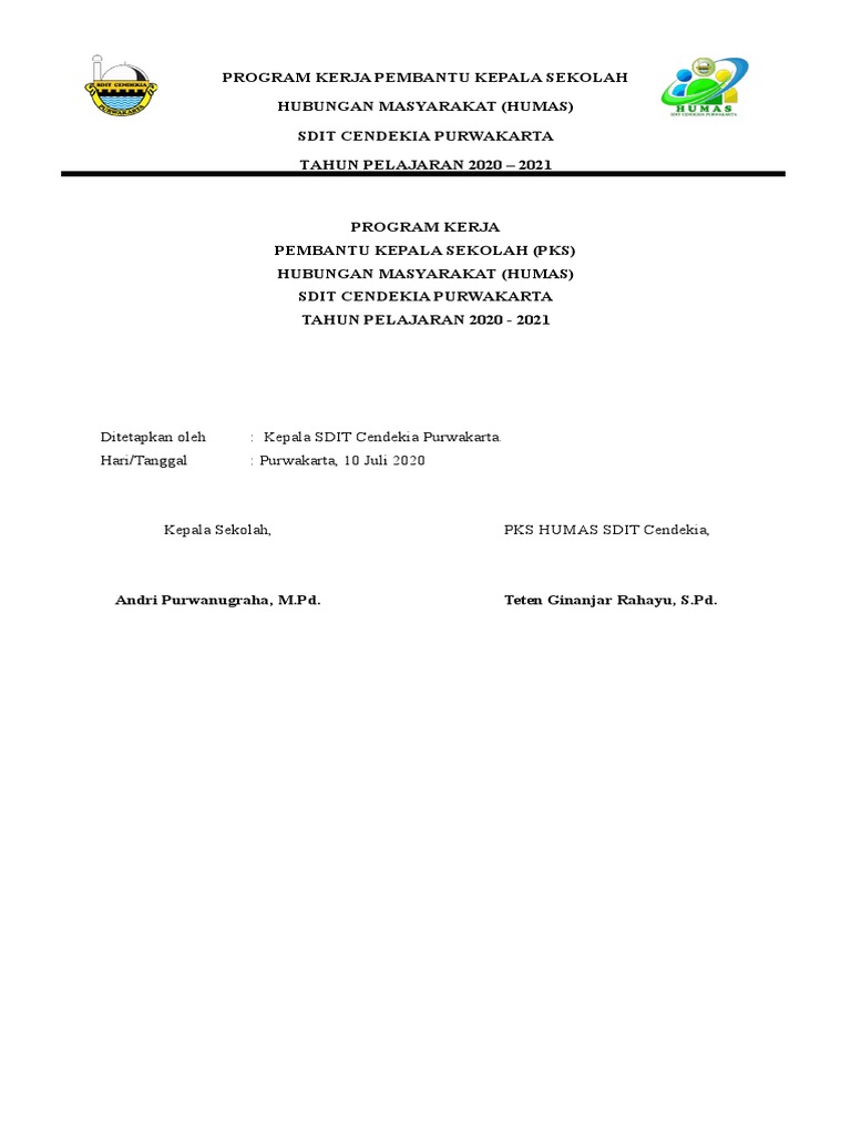 Program Kerja Humas 2020-2021 | PDF