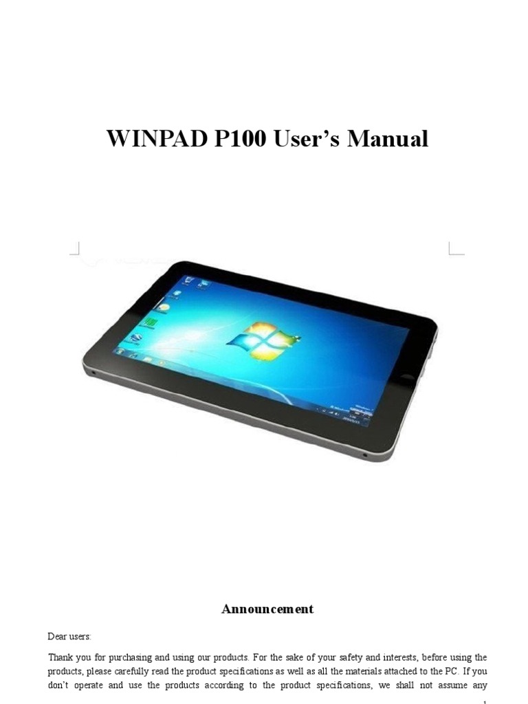 WINPAD P100 User's Manual: Announcement | Download Free PDF | Computer ...