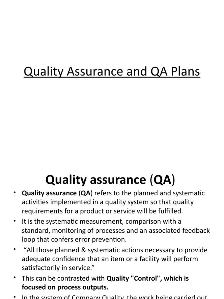 Quality Assurance Plans Overview | PDF | Quality Assurance | Systems ...