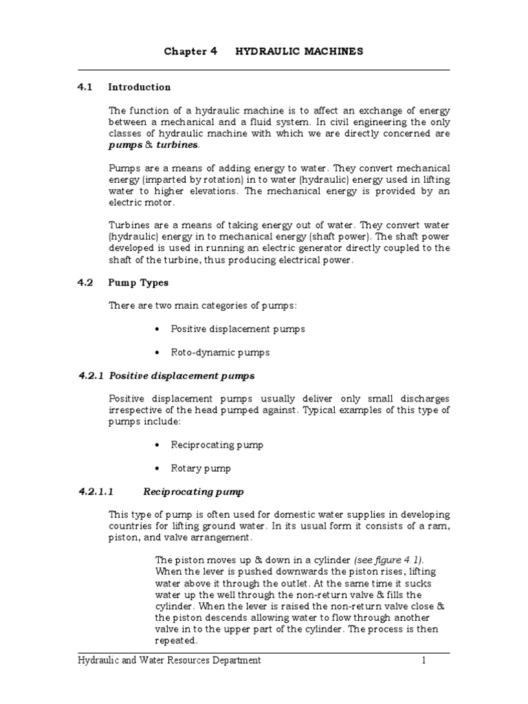 Chapter 4 Hydraulic Machines: Pumps & Turbines | PDF | Pump | Turbine