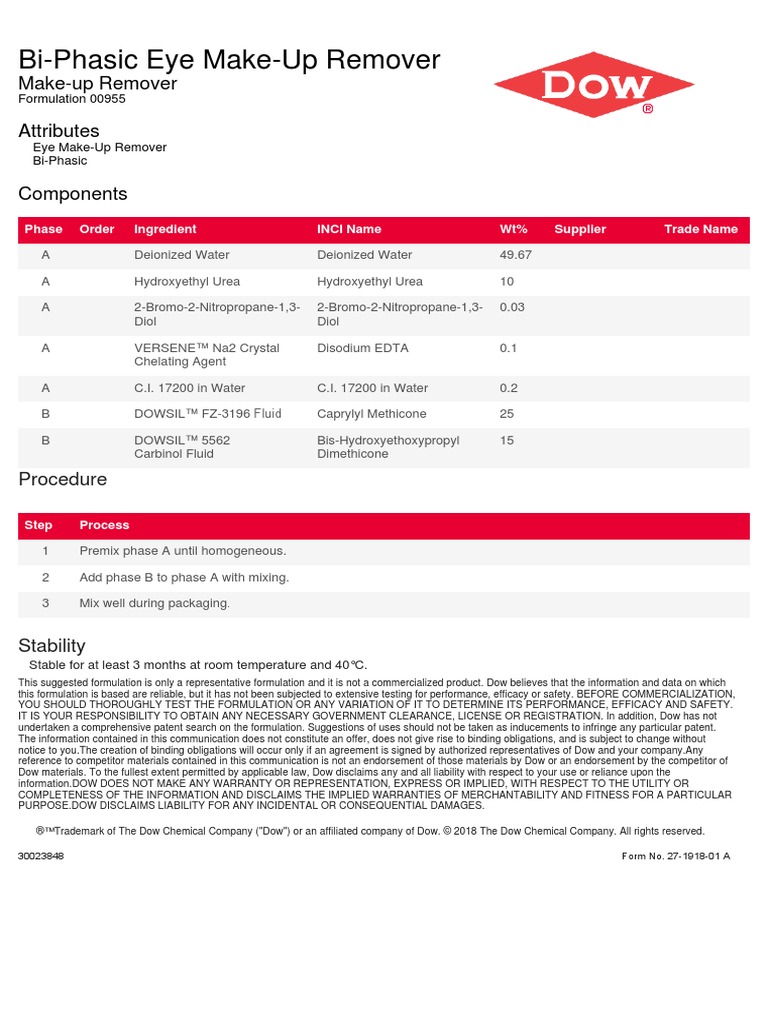 27 1918 01 Bi Phasic Eye Make Up Remover Formulation 00955 | PDF ...