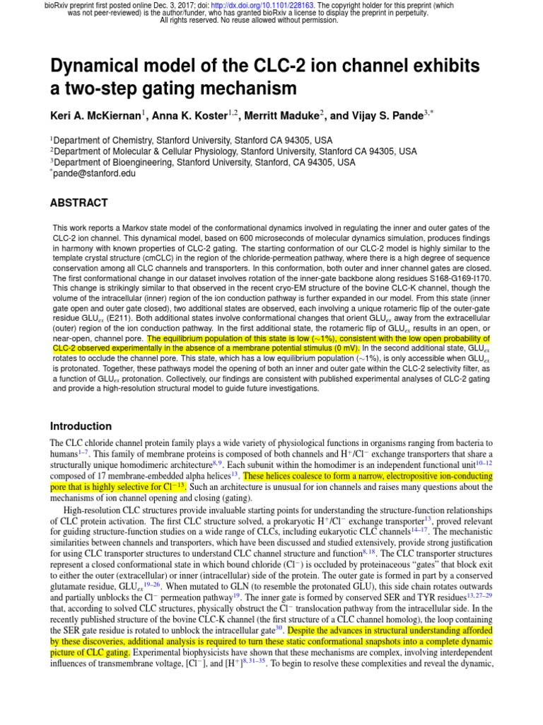 Dynamical Model of The CLC-2 Ion Channel Exhibits A Two-Step Gating ...