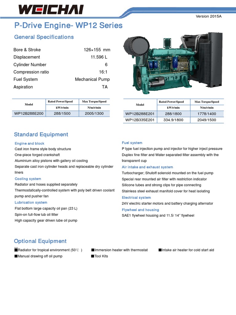 Weichai WP12 Engine Specifications | PDF | Engines | Fuel Injection