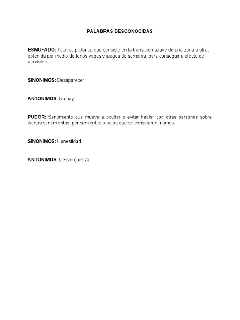 Palabras Desconocidas | PDF