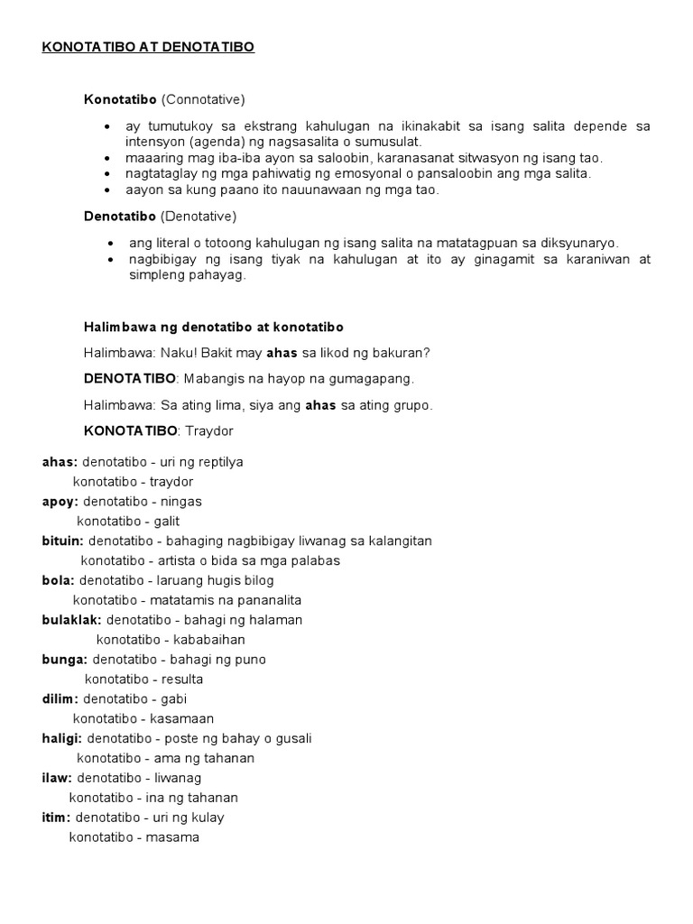 Konotatibo at Denotatibo | PDF