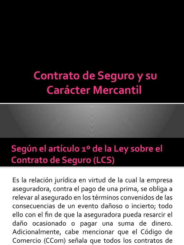 Contrato de Seguro y Su Carácter Mercantil | PDF | Póliza de seguros ...