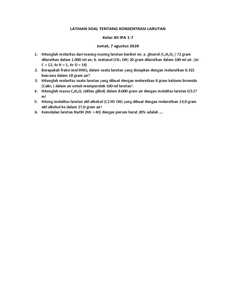 Latihan Soal Tentang Konsentrasi Larutan | PDF