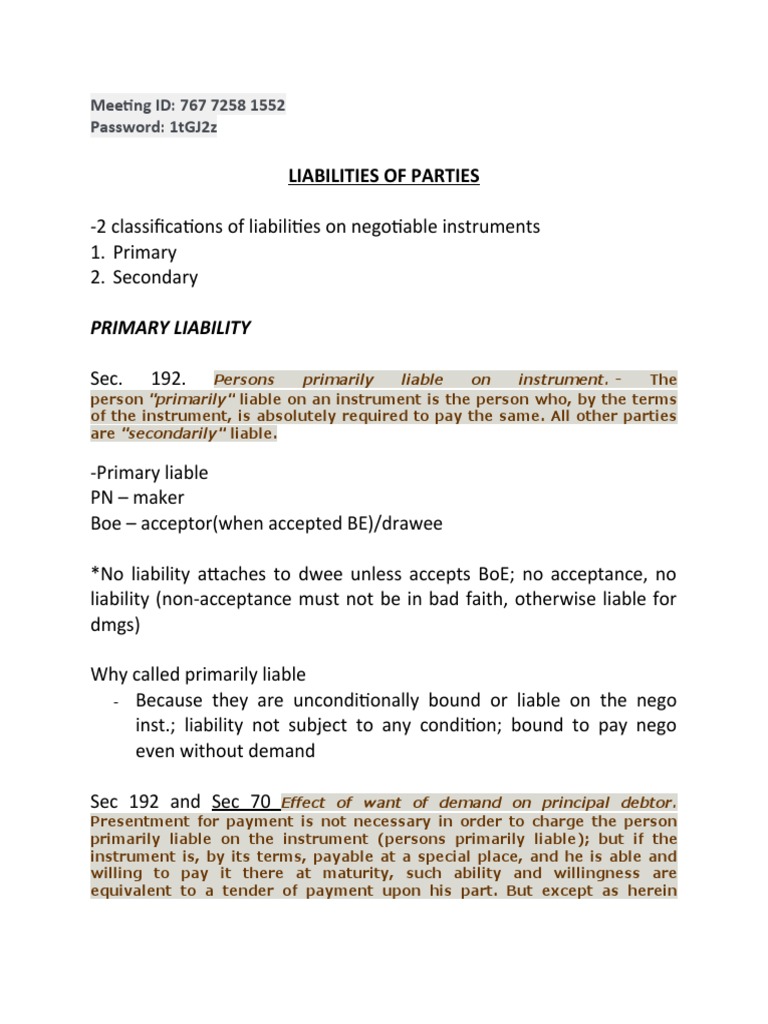 Liabilities of Parties: Primary Liability | PDF | Payments | Government ...