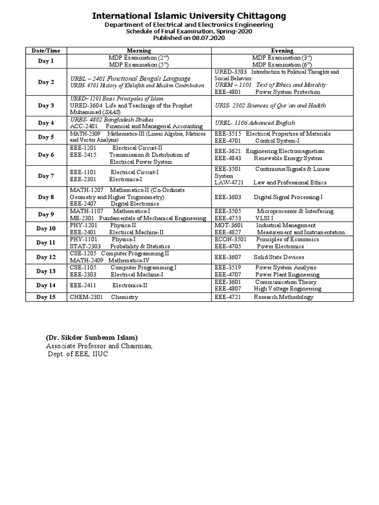 EEE Final Exam Schedule Spring 2020 | PDF | Engineering | Electrical ...