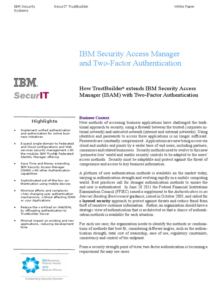 2012-3 WP SecurIT TrustBuilder Two-Factor Authentication IBM ISAM - 1 | PDF | Authentication ...