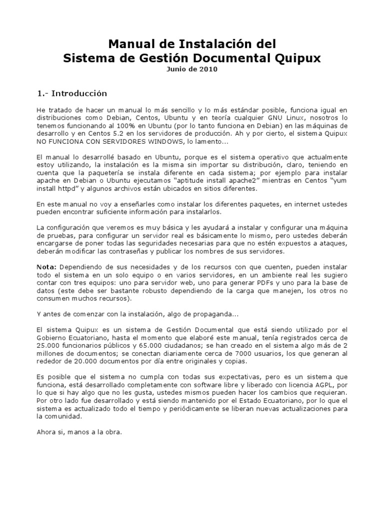 Manual Instalacion Quipux 2 | PDF | Servidor web | Internet y web
