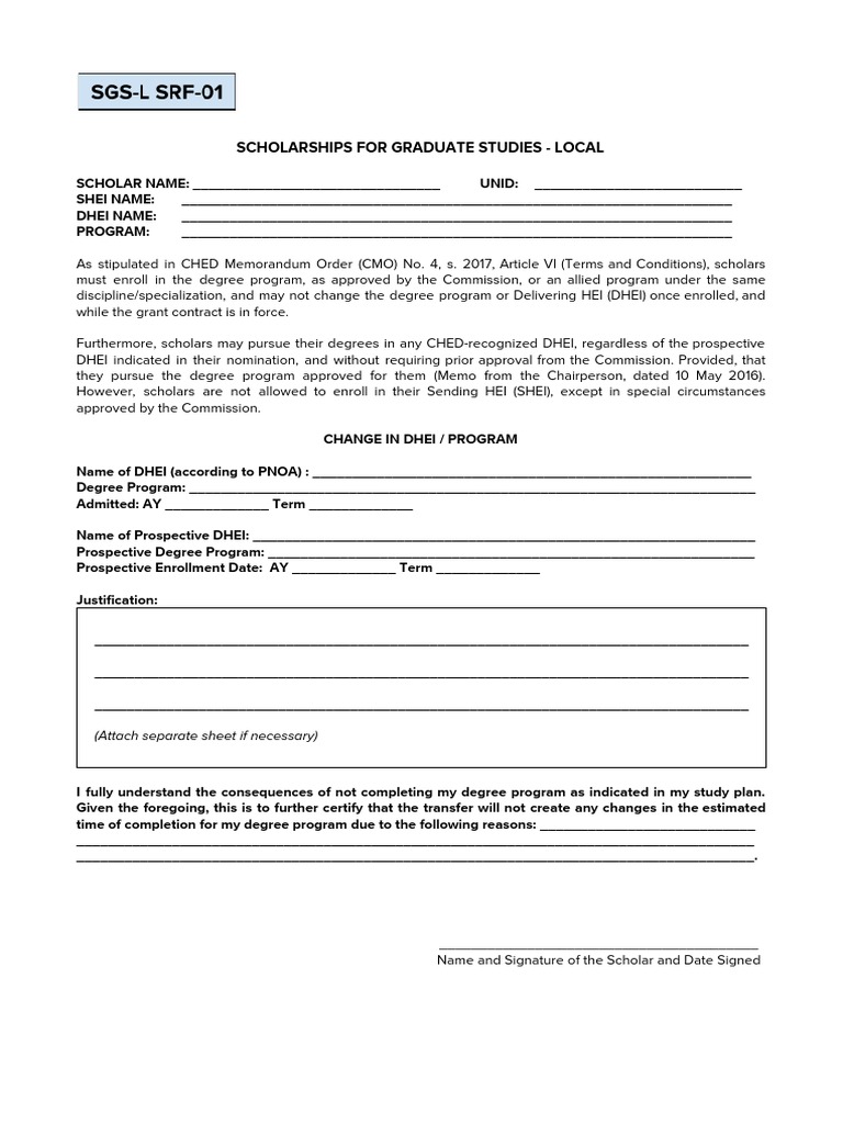 SGS-L Special Request Forms - Change in DHEI - Programs | PDF ...