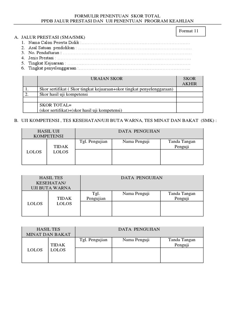 FORMULIR PENENTUAN SKOR TOTAL Ujikom PDF | PDF