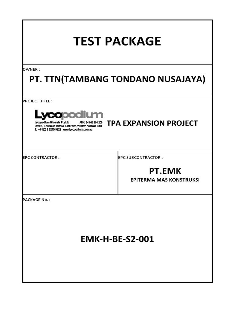 Test Package: Pt. TTN (Tambang Tondano Nusajaya) | PDF | Pipe (Fluid ...