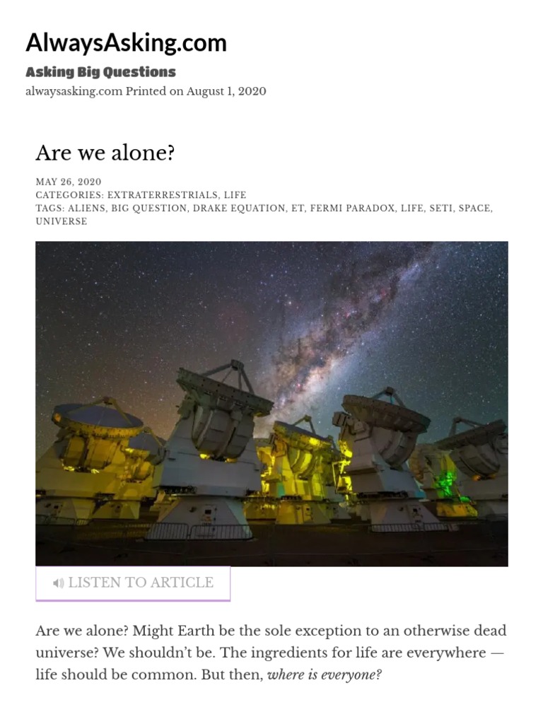 Are We Alone | PDF | Circumstellar Habitable Zone | Search For ...