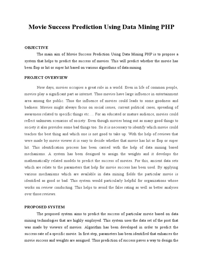 Movie Success Prediction Using Data Mining PHP: Objective | PDF | Prediction | Statistical ...