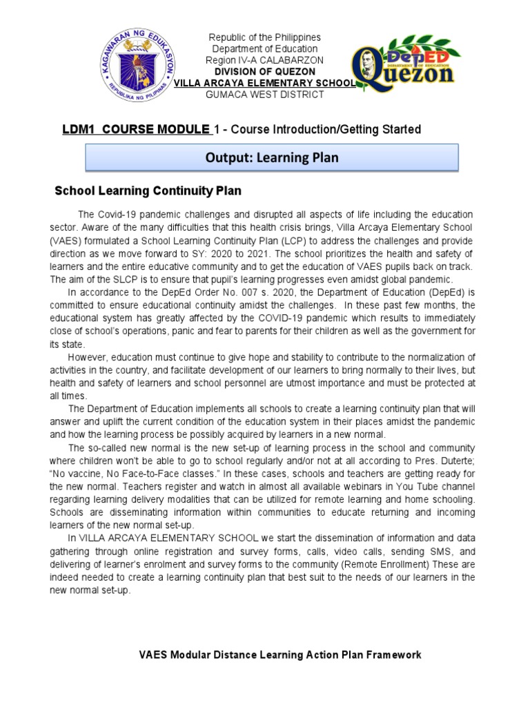 Output: Learning Plan: LDM1 COURSE MODULE 1 - Course Introduction ...
