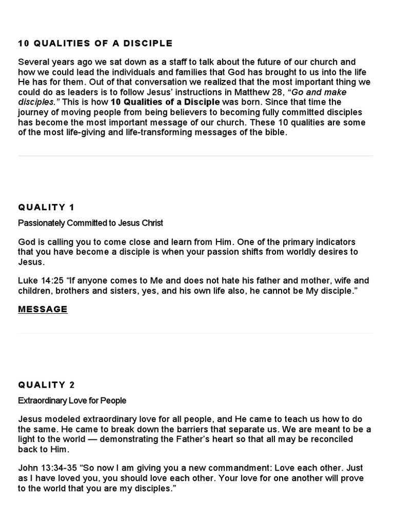 10 Qualities of A Disciple | PDF | Disciple (Christianity) | God The Father
