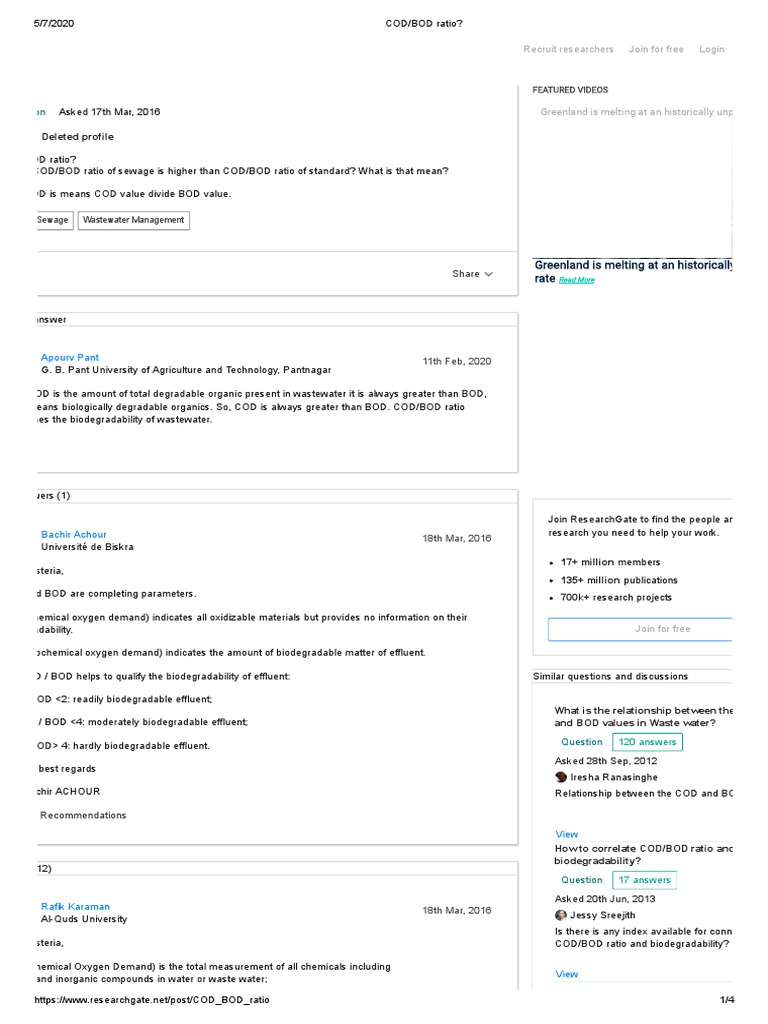 COD - BOD Ratio | PDF | Wastewater | Chemical Substances