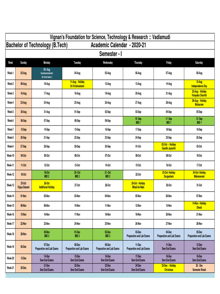 B.Tech Academic Calendar 2020-21 | PDF | Academic Term | Academia