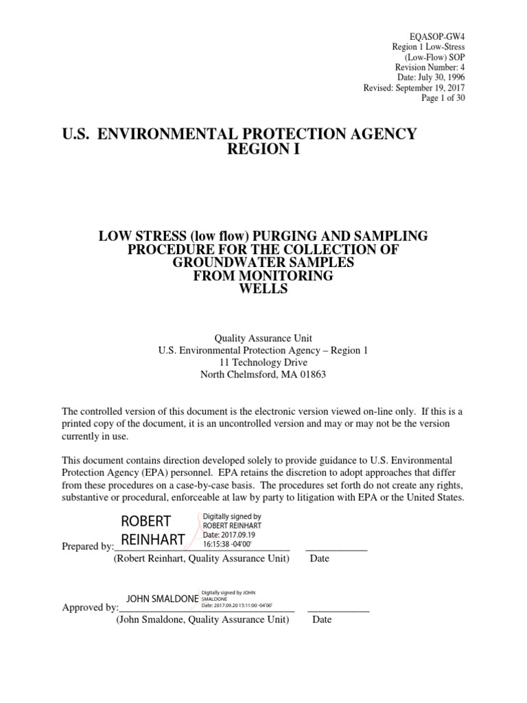 US EPA Low Flow Purging and Sampling Procedure For The Collection of ...