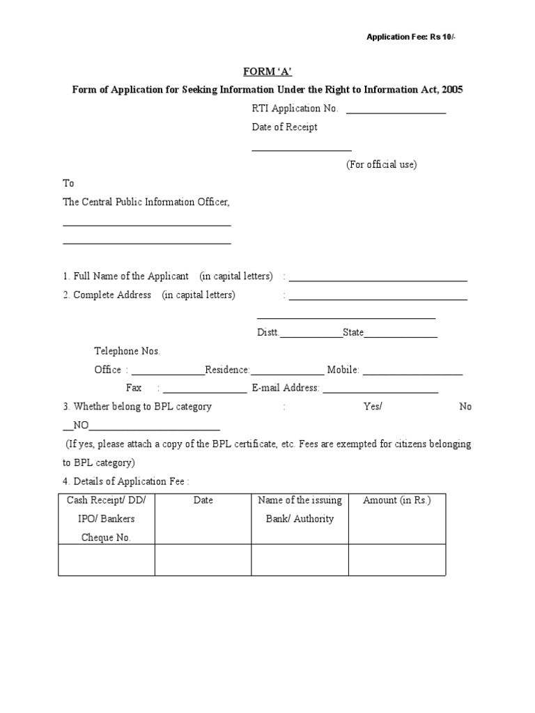 Rti Application Form | PDF | Government | Business