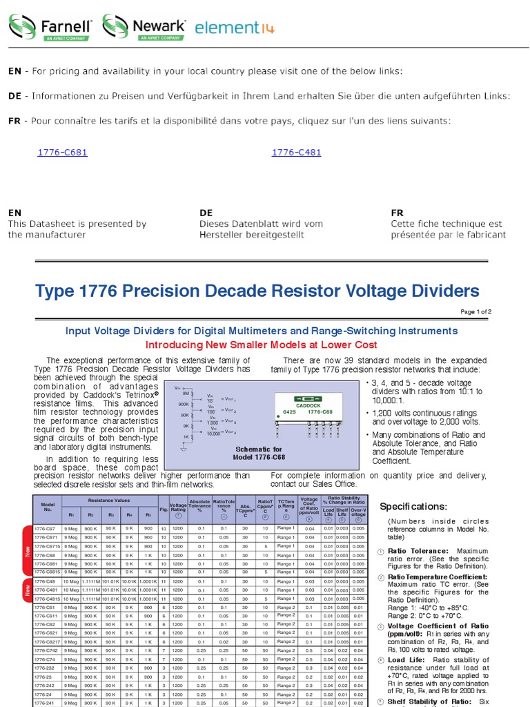 Type 1776 Precision Decade Resistor Voltage Dividers | PDF | Resistor ...